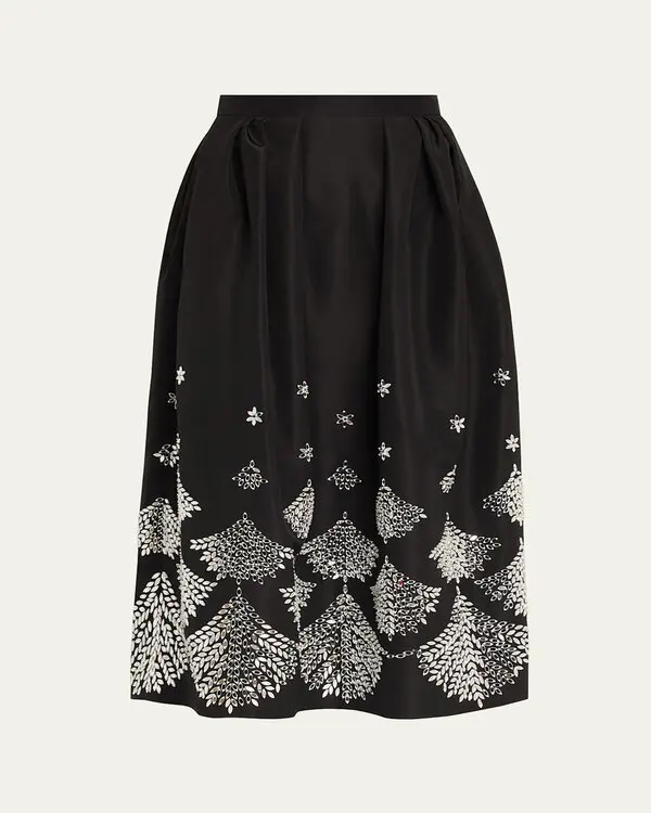 Oscar De La Renta Fern Embroidered Midi Skirt