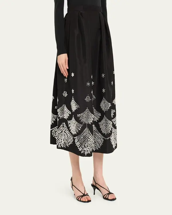 Oscar De La Renta Fern Embroidered Midi Skirt