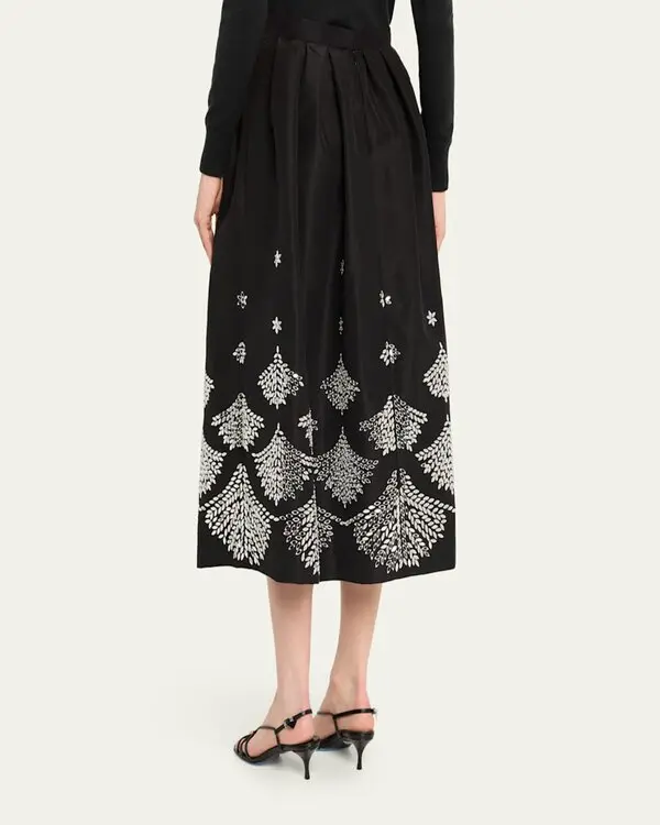 Oscar De La Renta Fern Embroidered Midi Skirt