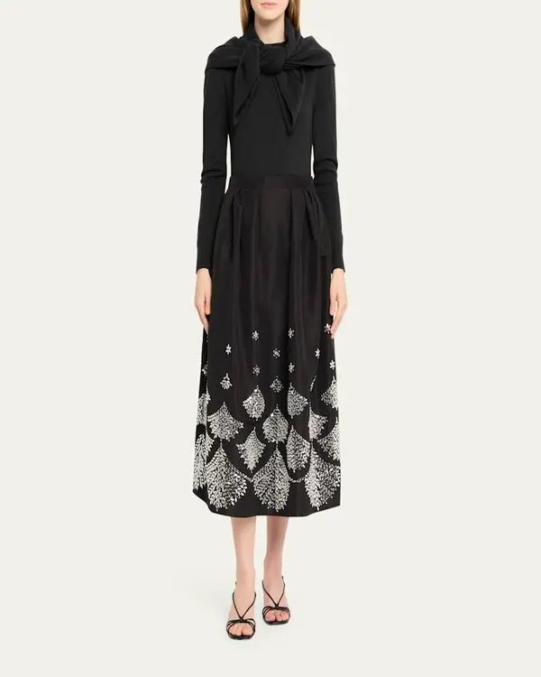 Oscar De La Renta Fern Embroidered Midi Skirt