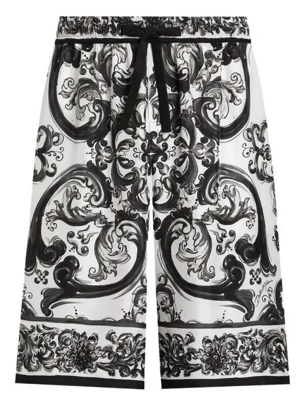Dolce & Gabbana Majolica Silk Bermuda Shorts - Black