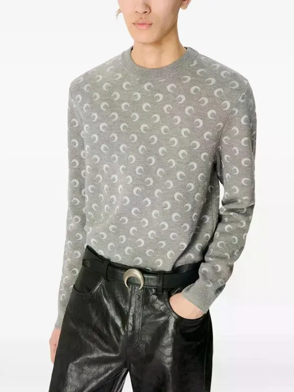 MARINE SERRE Moon Jacquard Knit Crew Neck Sweater