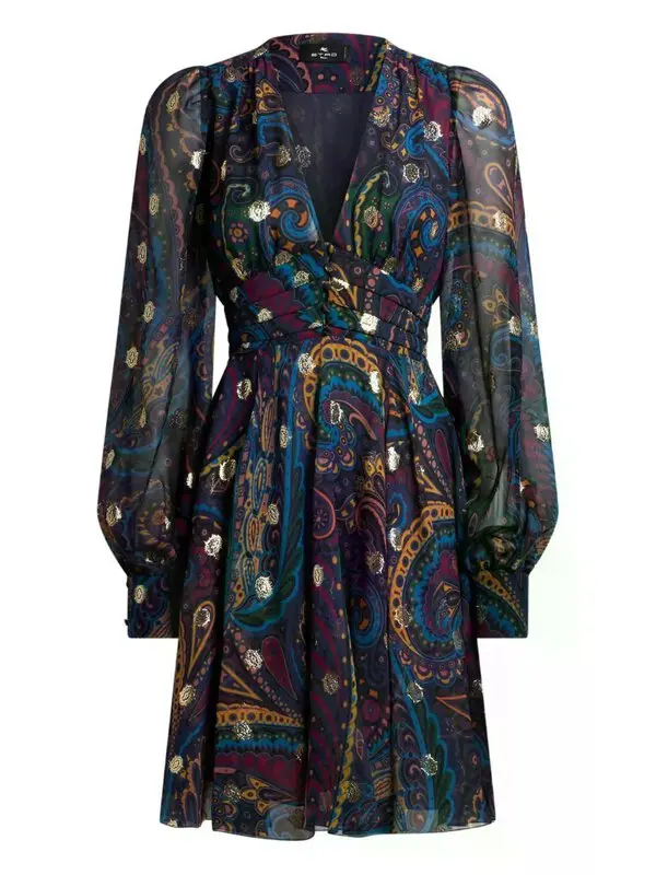 Etro Paisley-print V-neck Mini Day Dress - Blue