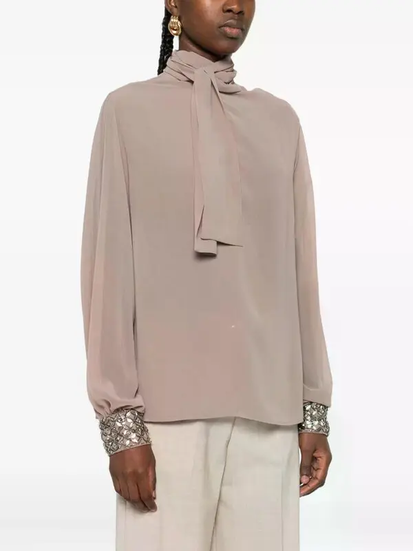 P.a.r.o.s.h Embellished Cuffs Bow Neck Blouse