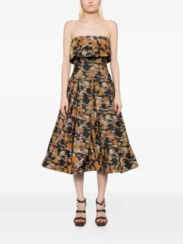 Amsale Printed Pleated Dress