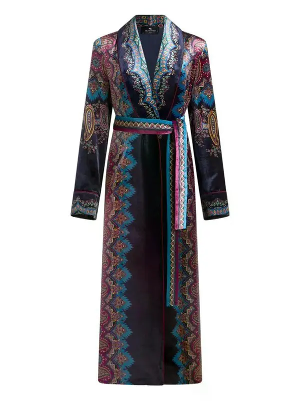 Etro Paisley-print Velvet Robe - Blue