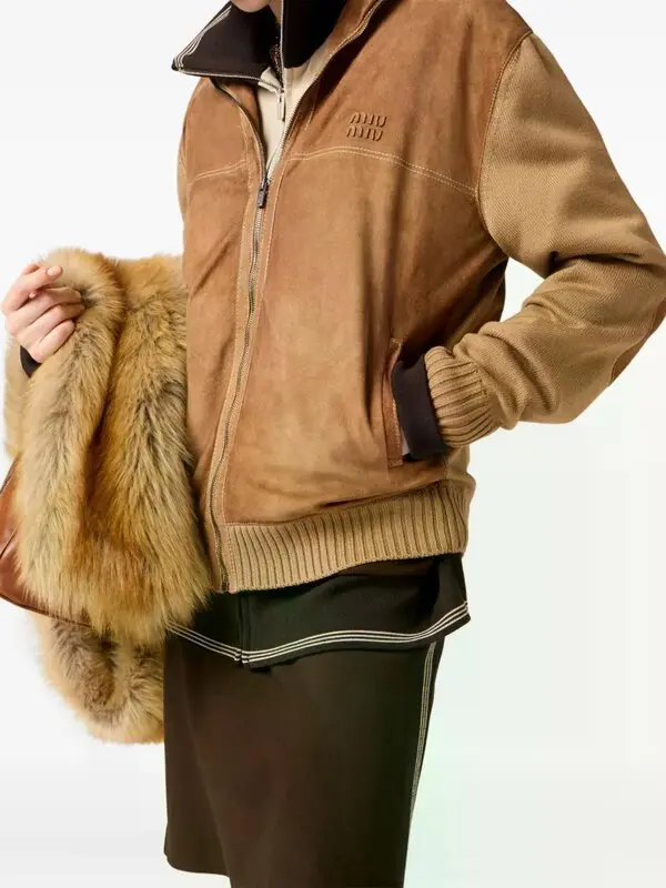 Miu Miu Suede Insert Ribbed Cardigan - Brown
