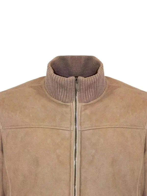 VOLFAGLI FIRENZE Ribbed-trim Zip-front Leather Jacket