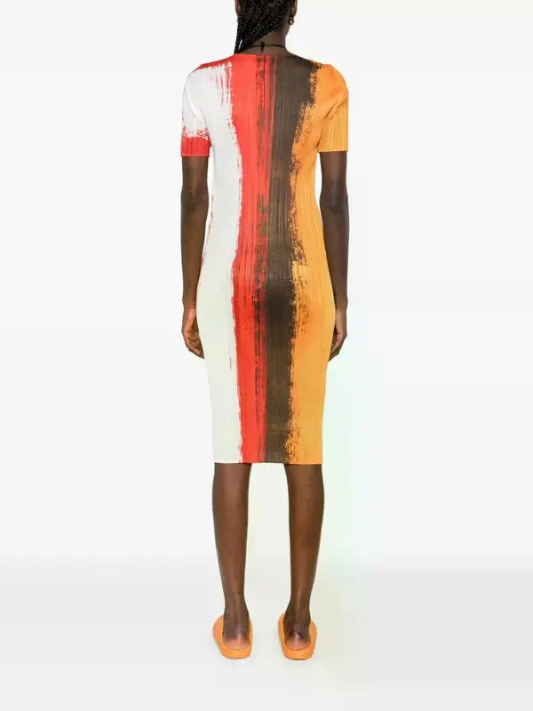 Issey Miyake Pleated Paint-effect Midi Dress