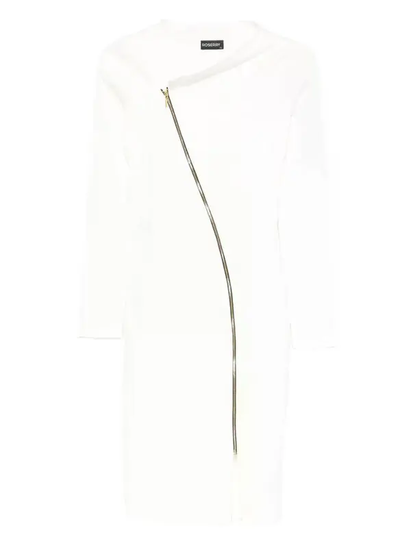 ROSERRY Chelsea Zip-front Asymmetric Midi Dress - White