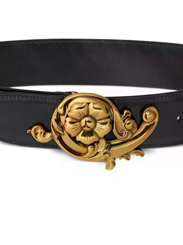 Etro Floral Buckle Leather Belt - Black
