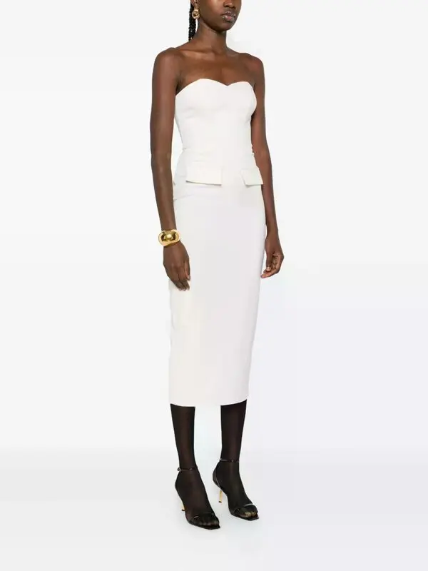 VESTIAIRE D'UN OISEAU LIBRE Flap-pocket Strapless Midi Dress - White