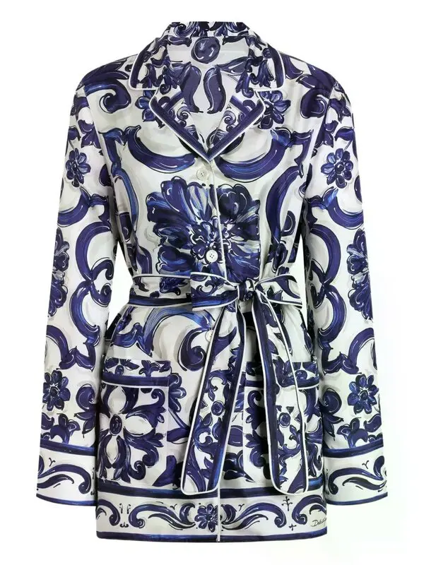 Dolce & Gabbana Majolica-print Belted Top - Blue