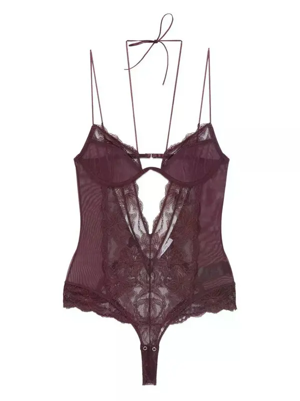Patrizia Pepe Lace Tulle Bodysuit - Purple