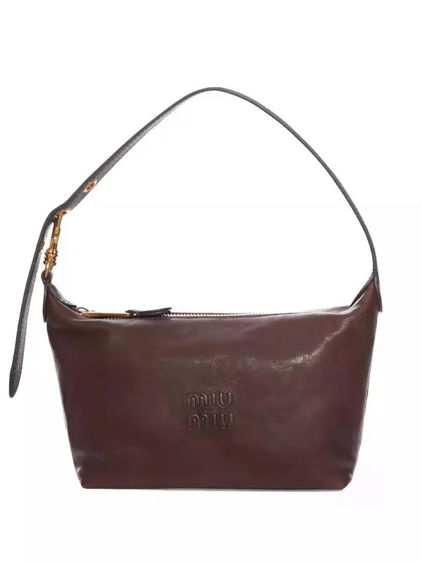 Miu Miu Logo-embossed Leather Shoulder Bag - Brown