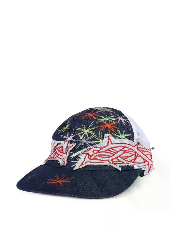 WHO DECIDES WAR BY EV BRAVADO Star-embroidered Trucker Cap - Blue