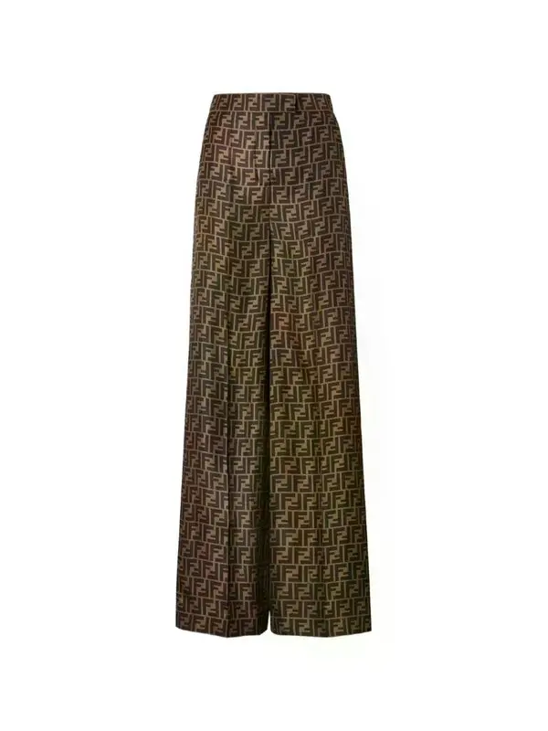 Fendi Ff-monogram Pleated Silk Trousers - Brown