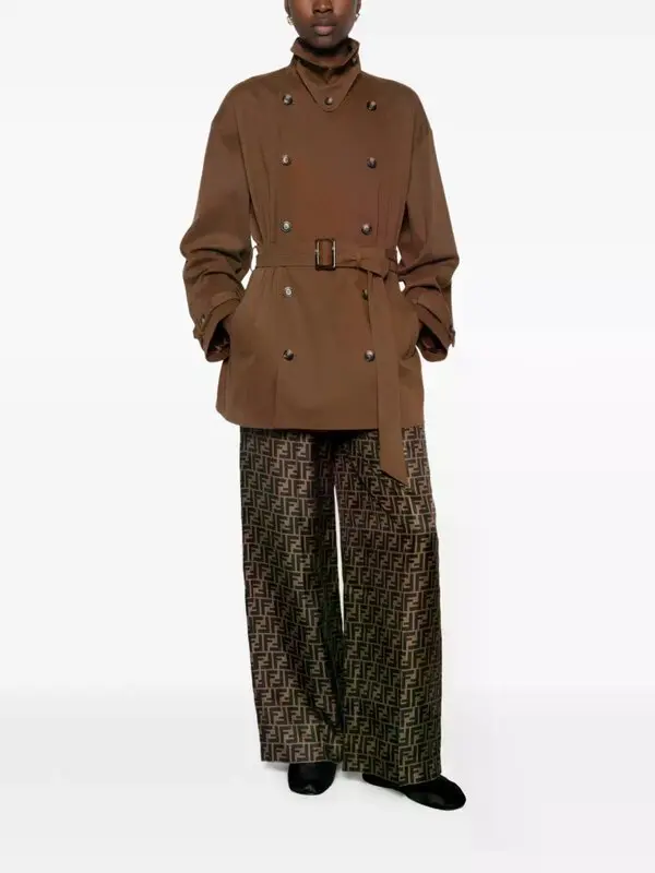 Fendi Ff-monogram Pleated Silk Trousers - Brown
