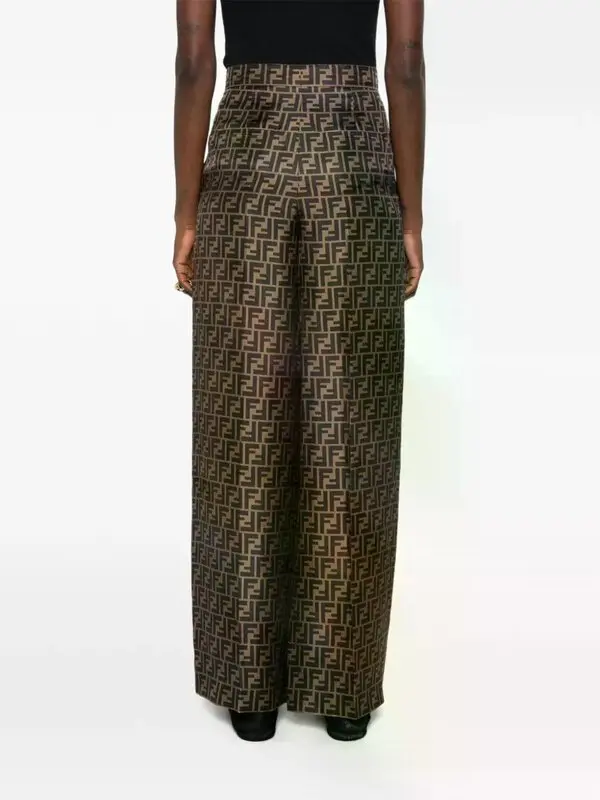 Fendi Ff-monogram Pleated Silk Trousers - Brown
