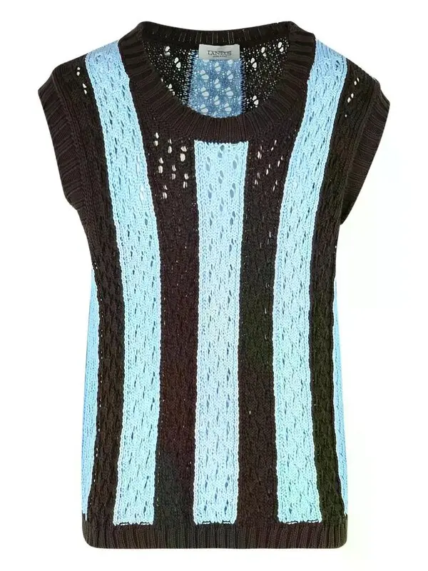 LANEUS Striped Knitted Vest - Blue