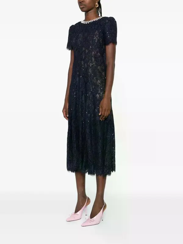 Self-Portrait Sequin-Embellished Lace Dress - Blue | Editorialist