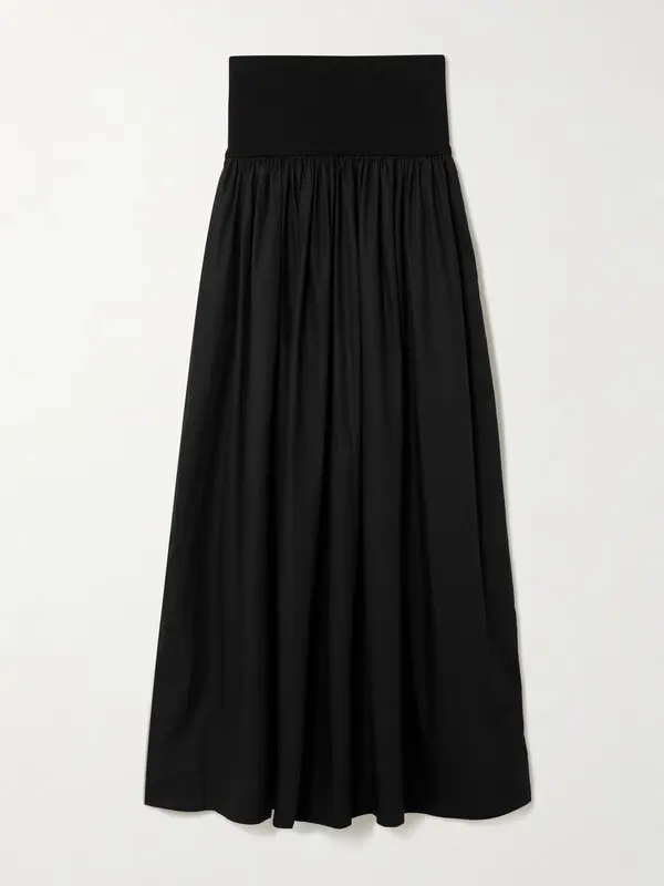 ESSE STUDIOS Gathered Organic Cotton-poplin And Stretch-knit Maxi Skirt - Brown
