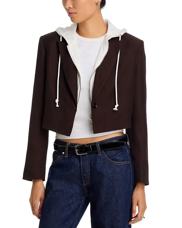 SIX FIFTY Cropped Houndstooth Blazer - Chocolate