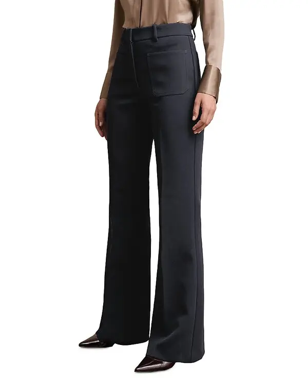 REISS Priya Petite Flare Leg Trousers - Navy