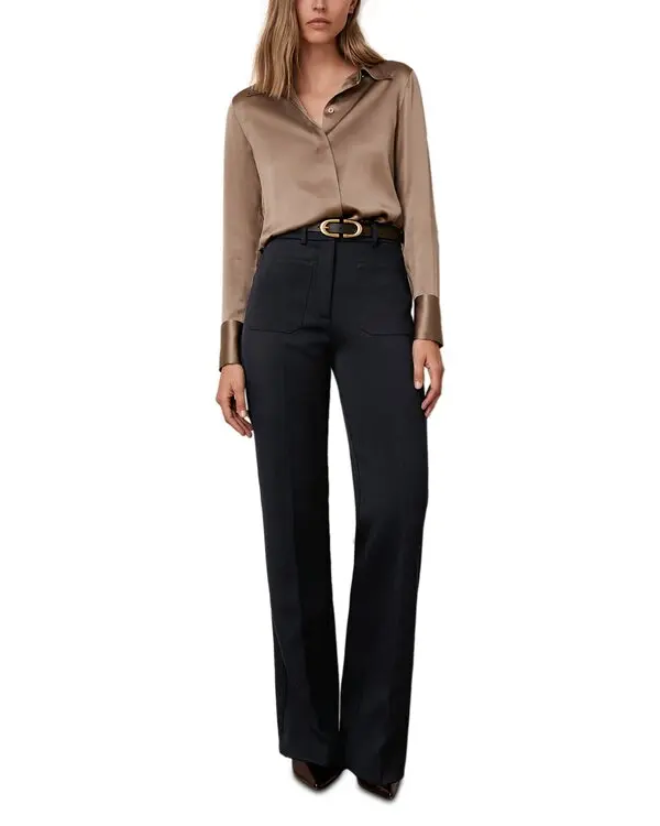 REISS Priya Petite Flare Leg Trousers - Navy