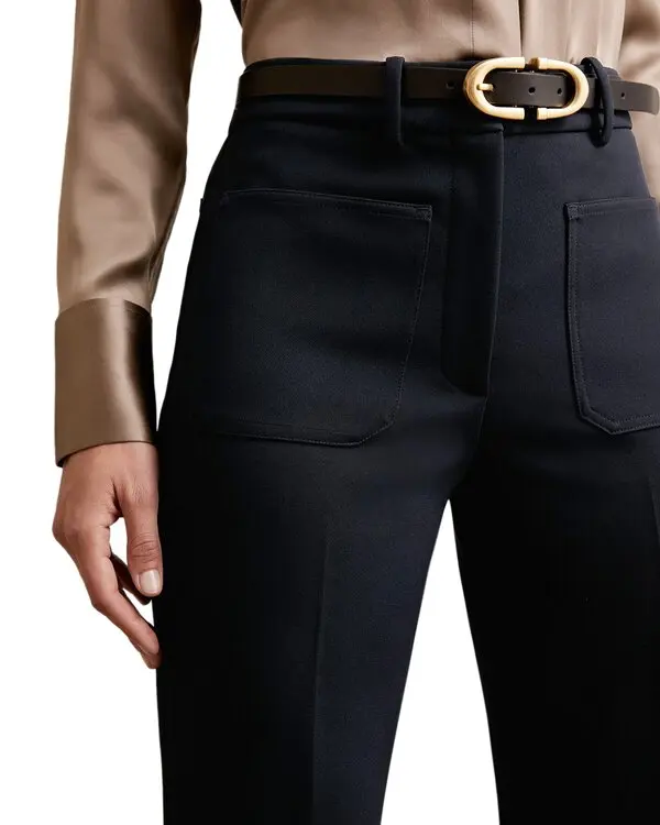 REISS Priya Petite Flare Leg Trousers - Navy