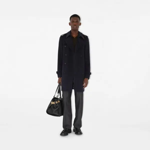 Burberry Mid-length Cashmere Trench Coat - Navy