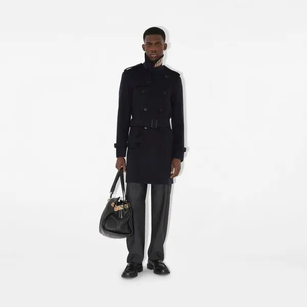 Burberry Mid-length Cashmere Trench Coat - Navy