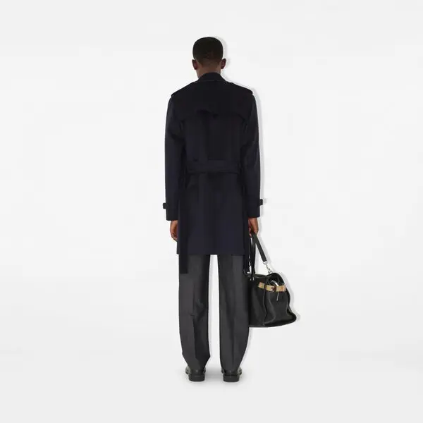 Burberry Mid-length Cashmere Trench Coat - Navy