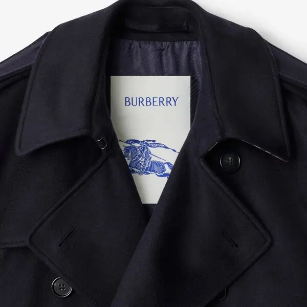Burberry Mid-length Cashmere Trench Coat - Navy