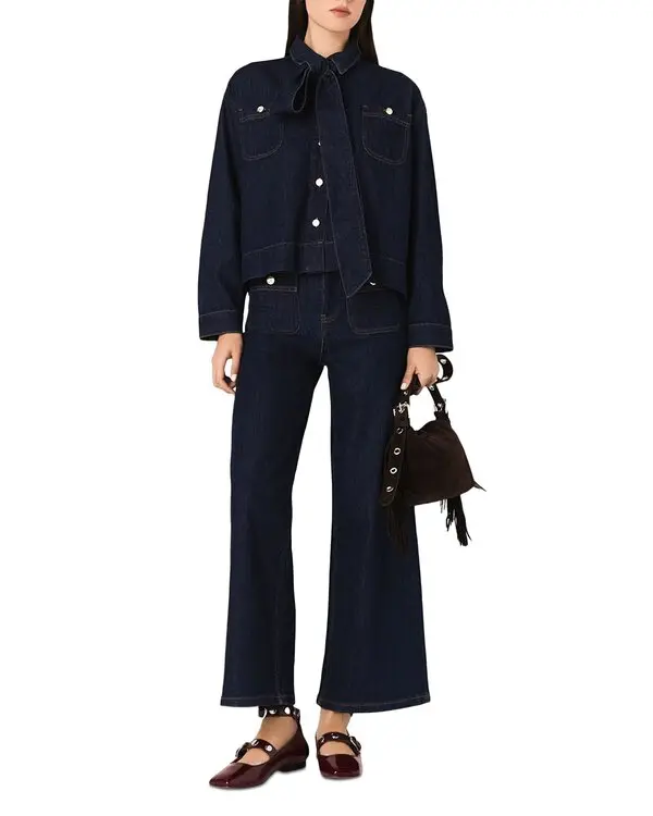 Maje Denim Shirt With Bow Detail - Navy