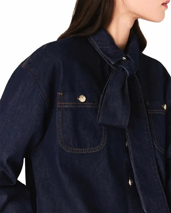 Maje Denim Shirt With Bow Detail - Navy