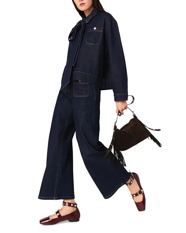 Maje Denim Shirt With Bow Detail - Navy