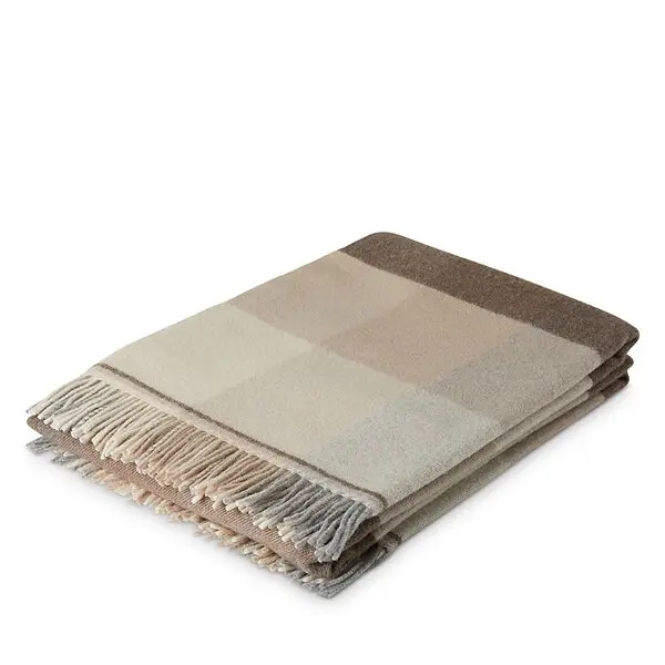 CECCHI E CECCHI Dalis Plaid Merino Wool & Cashmere Throw - White/beige/brown