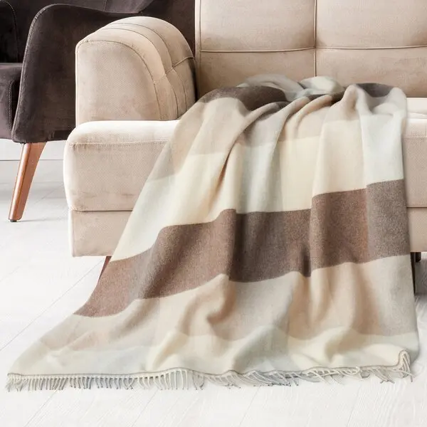 CECCHI E CECCHI Dalis Plaid Merino Wool & Cashmere Throw - White/beige/brown
