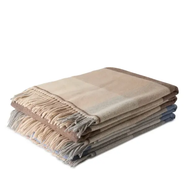 CECCHI E CECCHI Dalis Plaid Merino Wool & Cashmere Throw - White/beige/brown