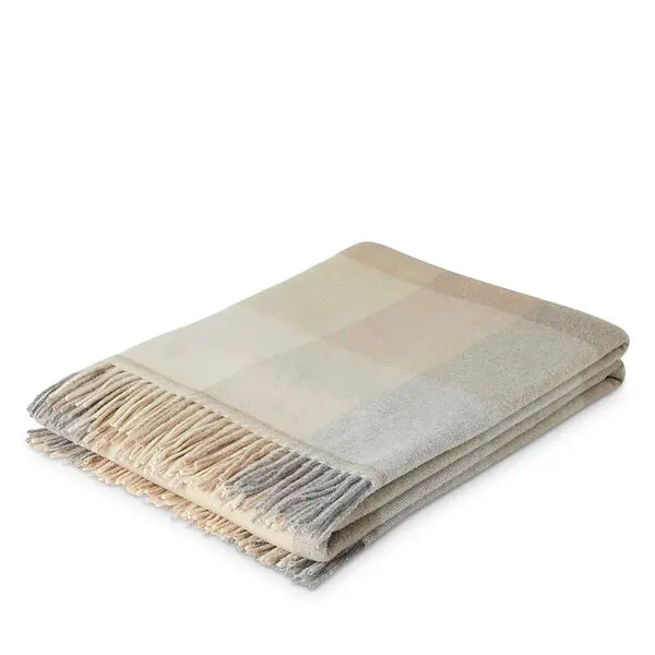 CECCHI E CECCHI Dalis Plaid Merino Wool & Cashmere Throw - White/beige/dove Grey