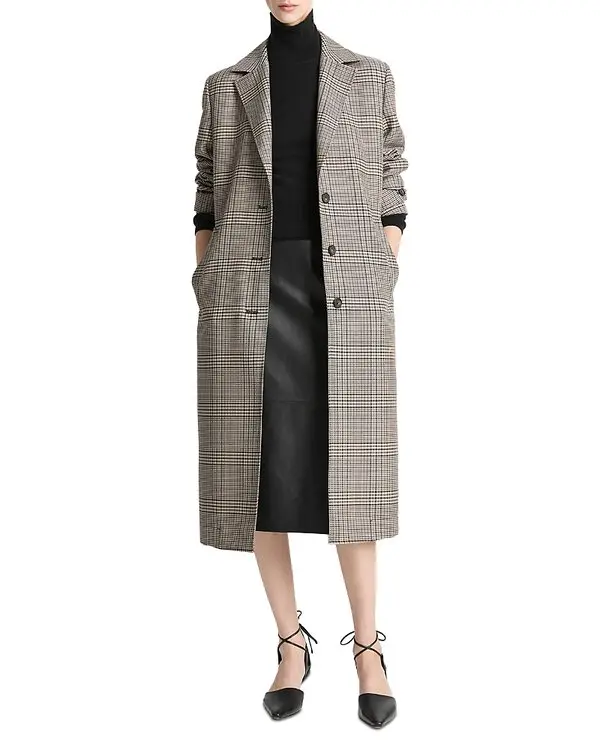 Vince Pressed Plaid Car Coat - Multi Plaid