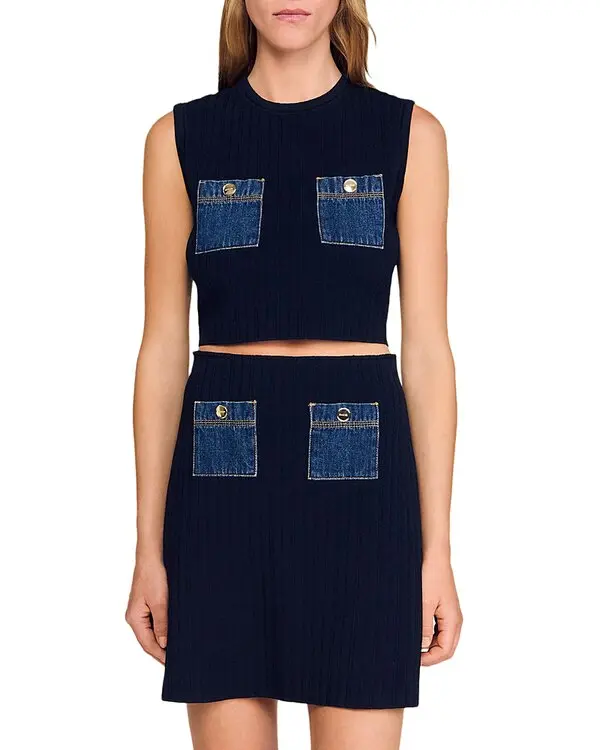 Sandro Knit And Denim Top