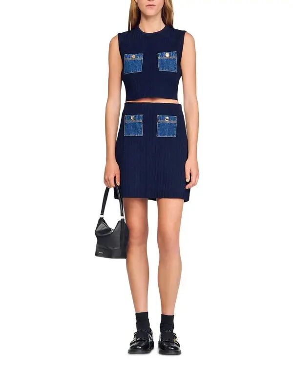 Sandro Knit And Denim Top