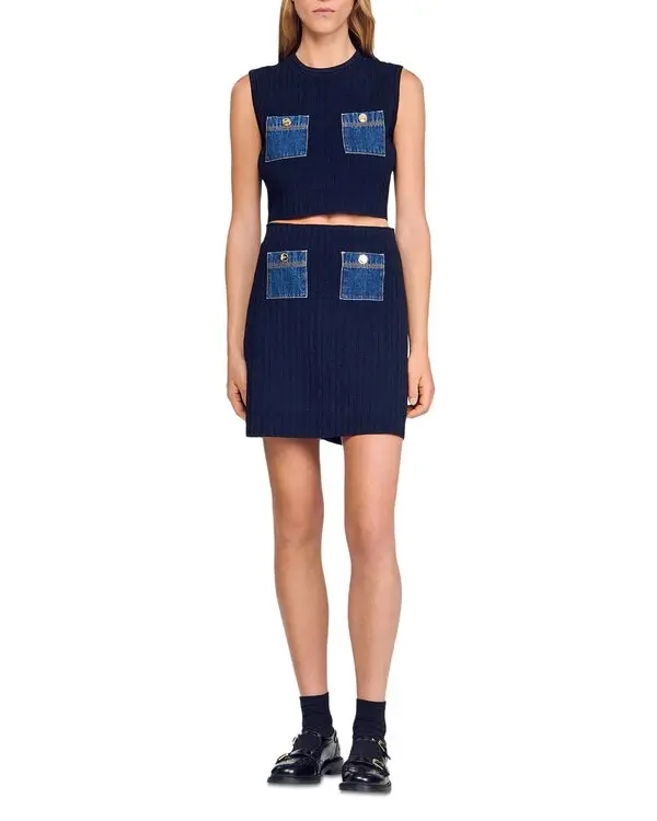 Sandro Knit And Denim Top