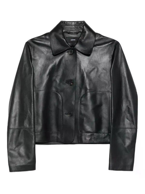 ARMA Lambskin Leather Button-patch Jacket - Black