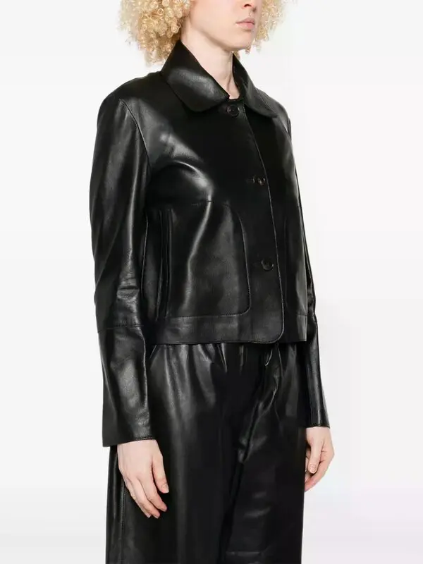 ARMA Lambskin Leather Button-patch Jacket - Black