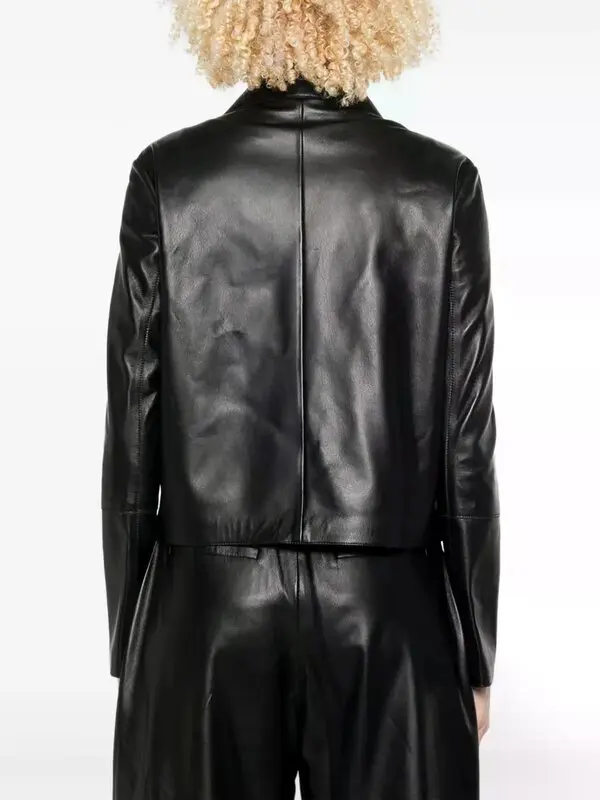 ARMA Lambskin Leather Button-patch Jacket - Black
