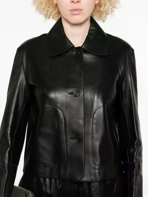 ARMA Lambskin Leather Button-patch Jacket - Black