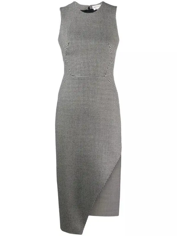 Alexander McQueen Houndstooth Asymmetric Midi Dress